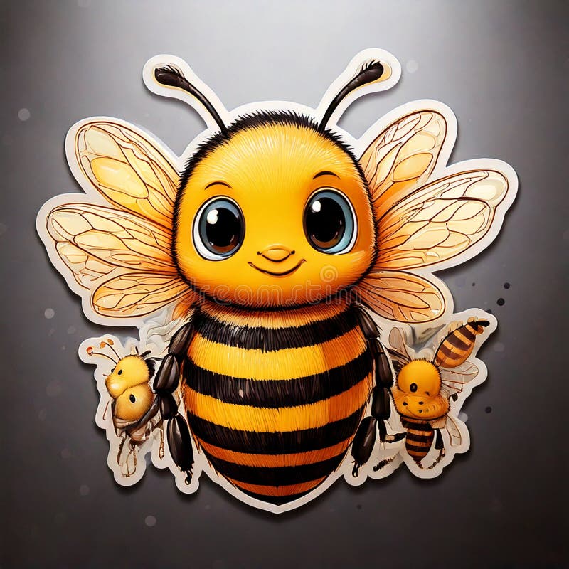 Cute Cartoon Mother Bee Flying with Her Children Stock Illustration ...