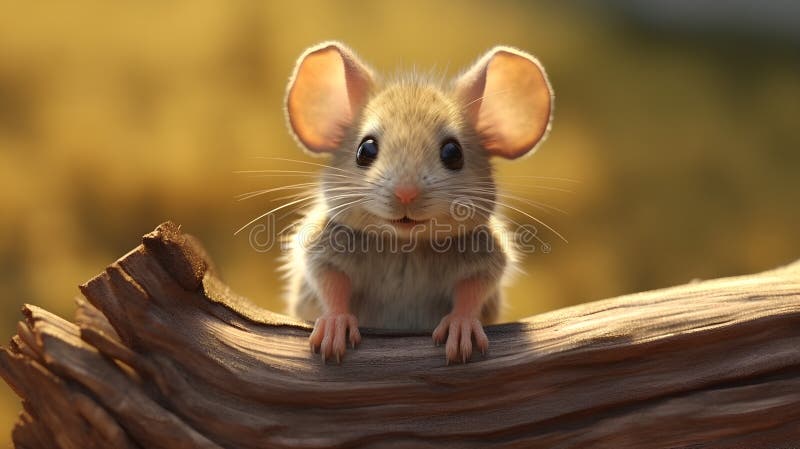 Cute Cartoon Mouse on the Background of Nature. Illustration. Stock ...