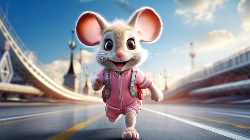 Cute Cartoon Mouse with Backpack on the Road Stock Illustration ...