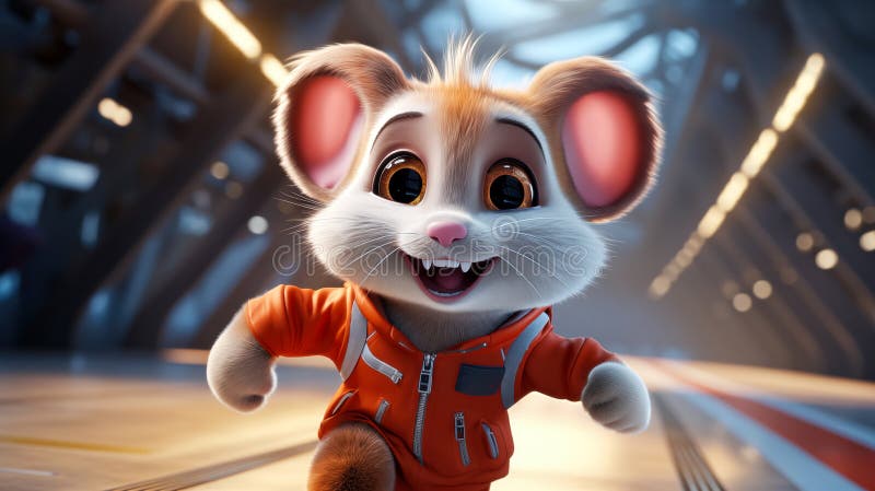 Cute Cartoon Mouse with Backpack on the Road Stock Illustration ...