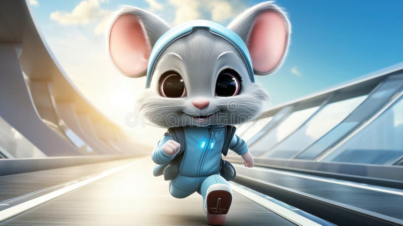 Cute Cartoon Mouse with Backpack on the Road Stock Illustration ...