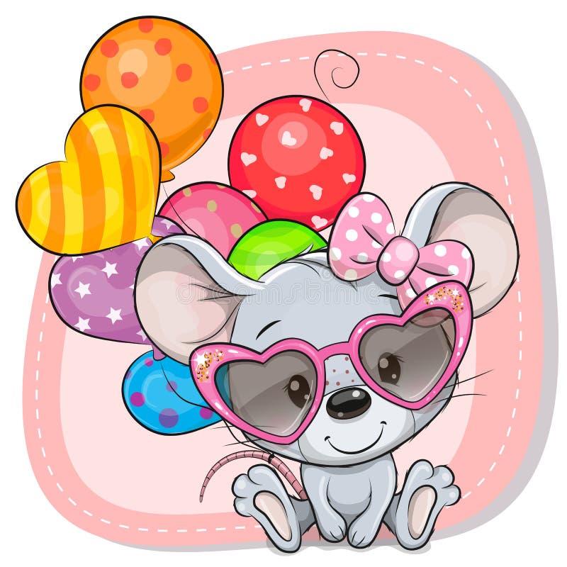 Cute Cartoon Mouse with Balloons Stock Vector - Illustration of ...