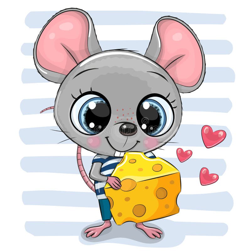 Cute Cartoon Mouse with Cheese Stock Vector - Illustration of cute ...