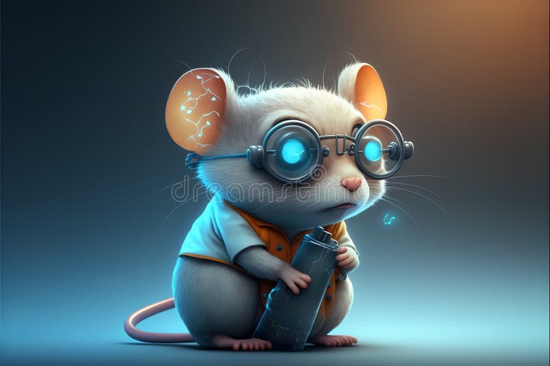 Cute Cartoon Mouse with Glasses and a Book. 3d Rendering Stock ...