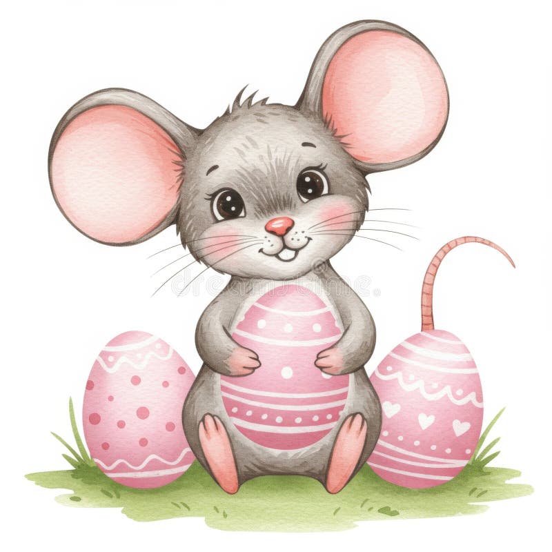 Cute Cartoon Mouse Holding Easter Eggs Stock Illustration ...
