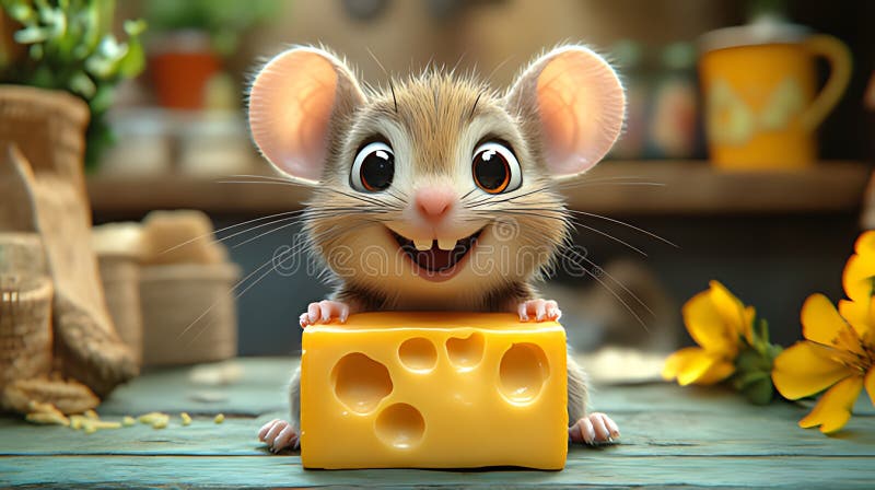 Cute Cartoon Mouse Kitchen Cheese Happy Stock Illustration ...