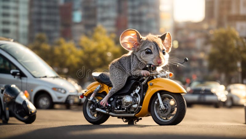 Cute Cartoon Mouse a Motorcycle Cheerful Funny Fun Stock Illustration ...
