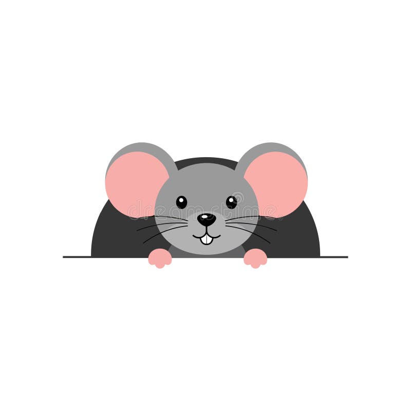 Cute Cartoon Mouse Peeking from Behind a Flat Surface Vector Art Stock ...