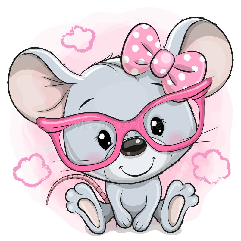 Cartoon Mouse with Pink Glasses on a Pink Background Stock Vector ...