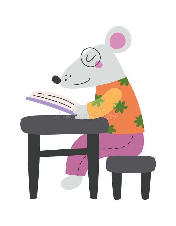 Cute Cartoon Mouse Reading Book Flat Icon School Student Stock Vector ...