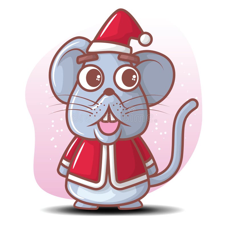 Cute Cartoon Mouse in Santa Hat Stock Illustration - Illustration of ...