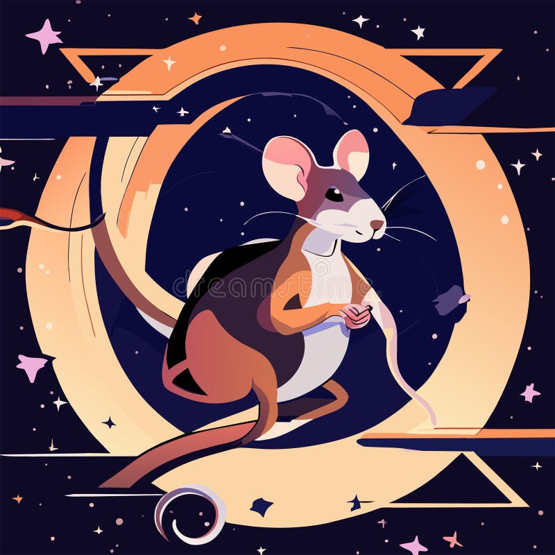 Cute Cartoon Mouse in Space. Vector Illustration in Flat Style Stock ...