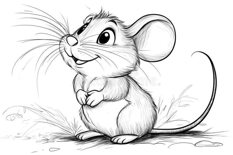 Cute Cartoon Mouse Standing and Smiling. Children S Coloring Page Stock ...