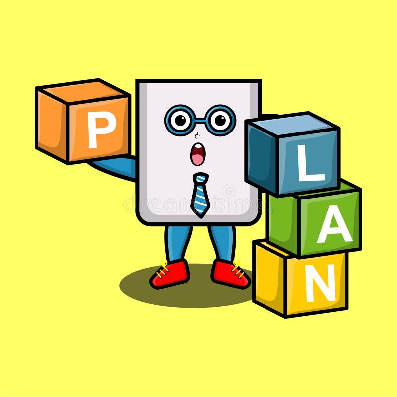 Cute Cartoon Mug Businessman Stacking Plan Box Stock Vector ...
