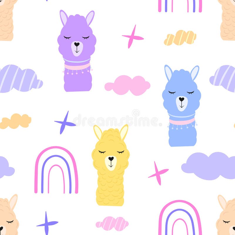 Cute Cartoon Multi-colored Llamas. Seamless Pattern Stock Vector ...