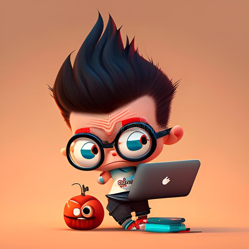 Cute Cartoon Nerd with a Laptop and a Pumpkin Stock Illustration ...