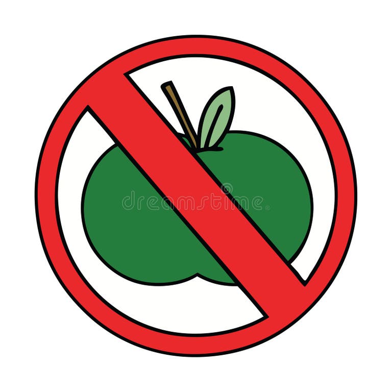 Cartoon No Fruit Apple Allowed Food Sign Symbol Cute Illustration Retro ...