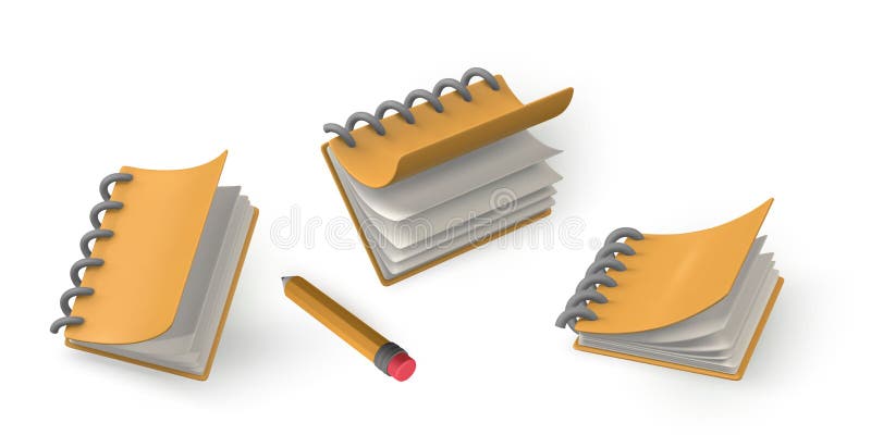 Cute Cartoon Notepad and Pencil. Realistic 3d School Object Stock ...