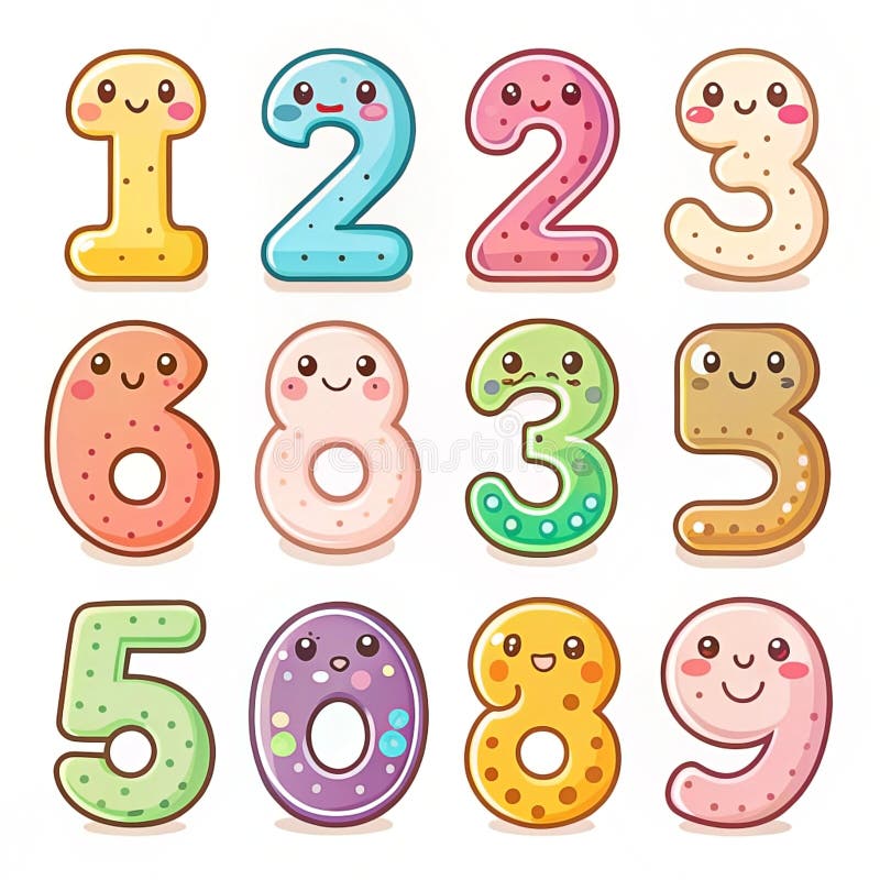 Cute Cartoon Numbers 1-9, Bakery Style Stock Illustration ...