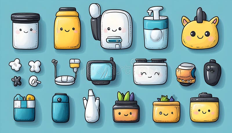 Cute Cartoon Objects Collection Stock Illustration - Illustration of ...