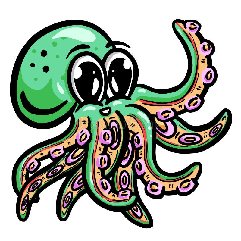Cute Cartoon Octopus with Big Eyes for Logo or Mascot Design in Vector ...