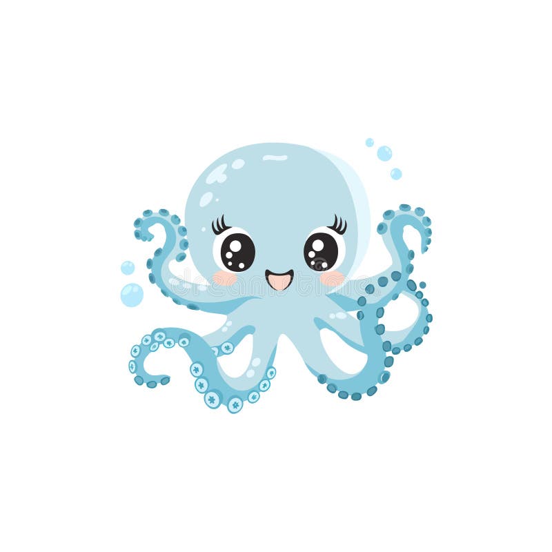 Cute Cartoon Octopus with Big Eyes and Smile. Vector Illustration ...