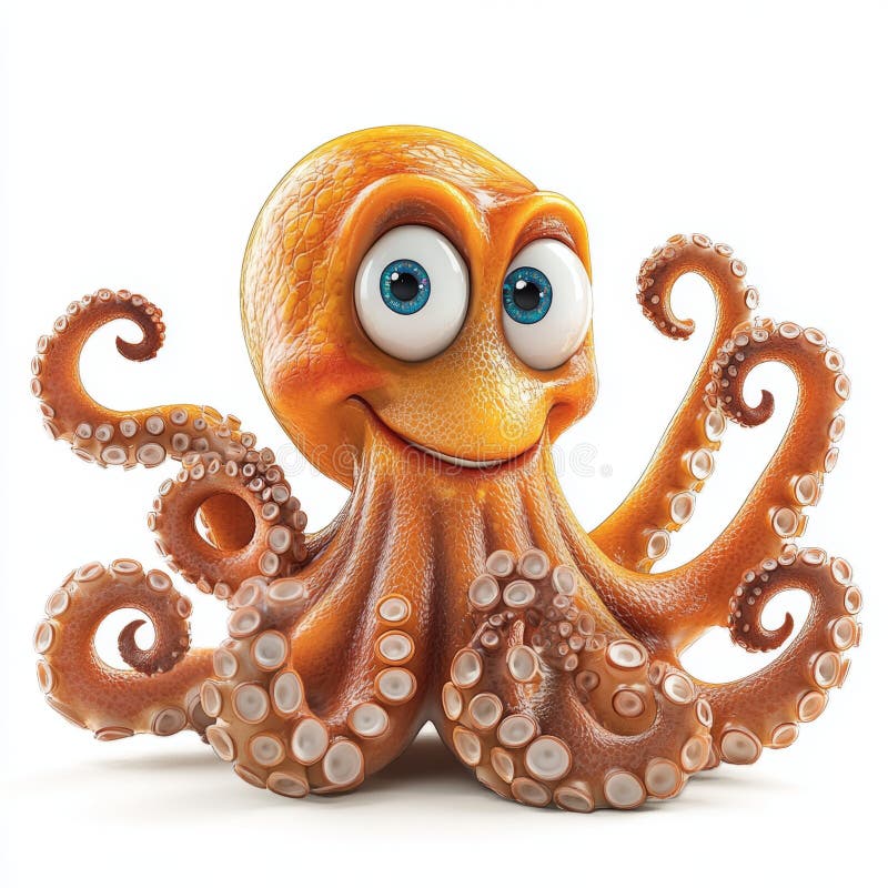 Cute Cartoon Octopus with Big Eyes and Smiling Face Isolated on White ...