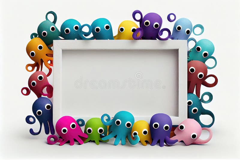 Cartoon Octopus Border Frame on Light White Background Mock-up Copy ...