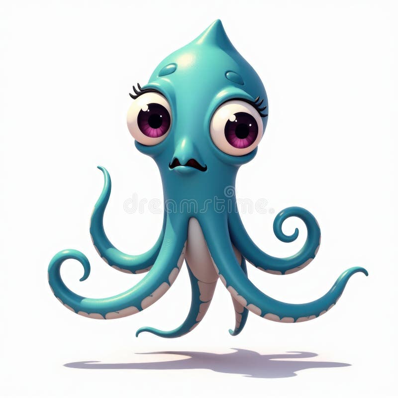 Cute Cartoon Octopus Character, Isolated Background, Isolated ...