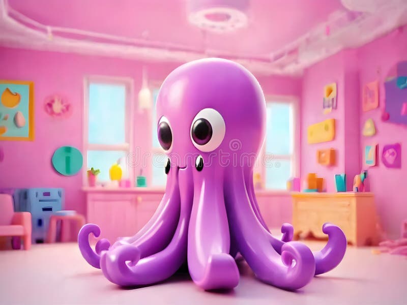 Cute Cartoon Octopus Character in Pink Colors Stock Illustration ...