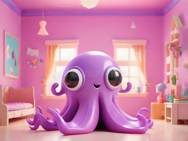 Cute Cartoon Octopus Character in Pink Colors Stock Illustration ...