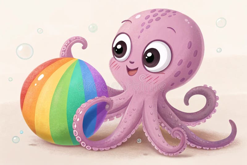 Cartoon Octopus Holding Rainbow Ball Stock Illustrations – 4 Cartoon ...