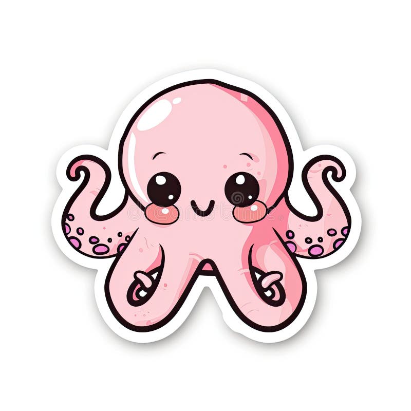 Cute Cartoon Octopus Sticker with Adorable Face Generated with AI Stock ...