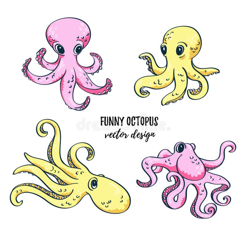 Cute Cartoon Octopuses Set. Vector Image. Underwater Life Stock Vector ...