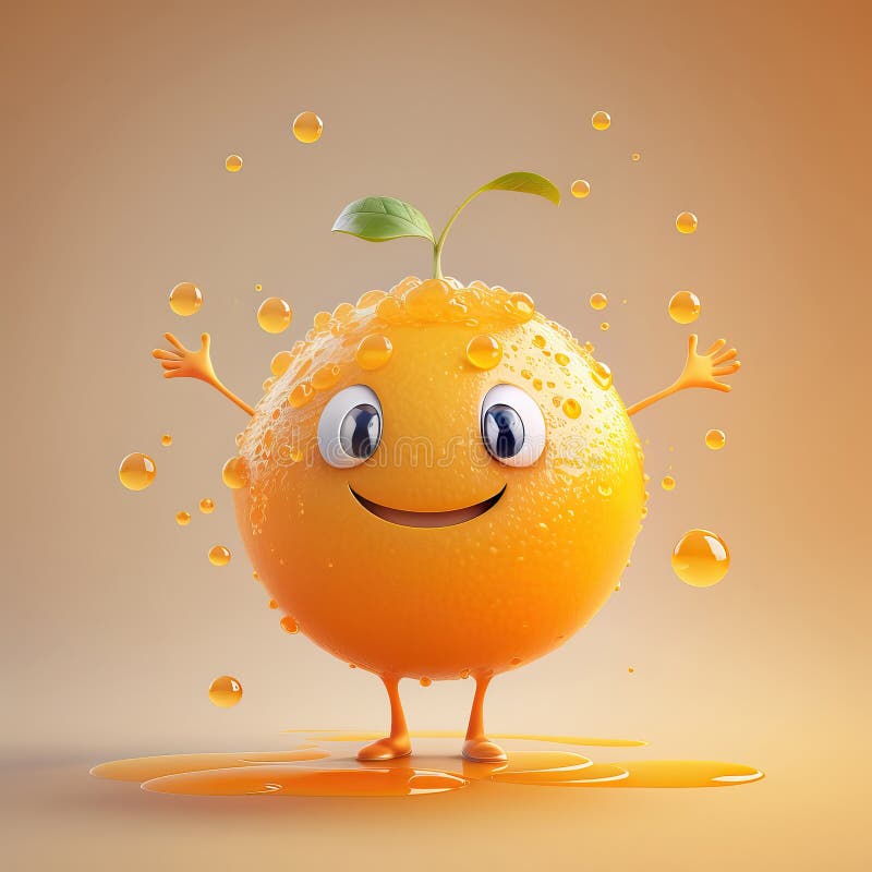 Cute Cartoon Orange Fruit Character. Generative Ai Stock Illustration ...