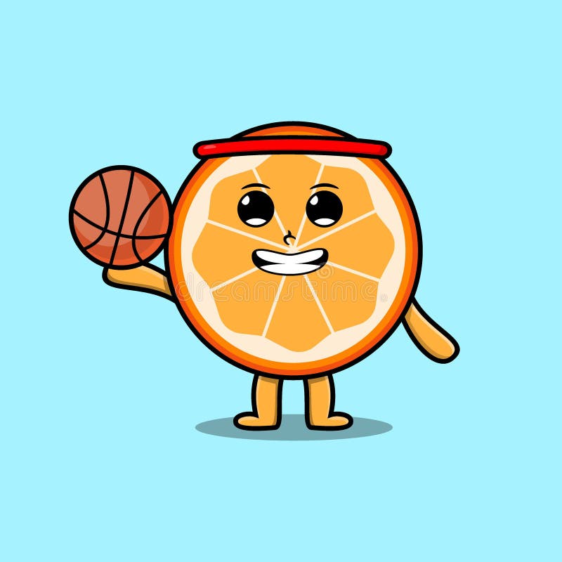 Cute Cartoon Orange Fruit Playing Basketball Stock Vector ...