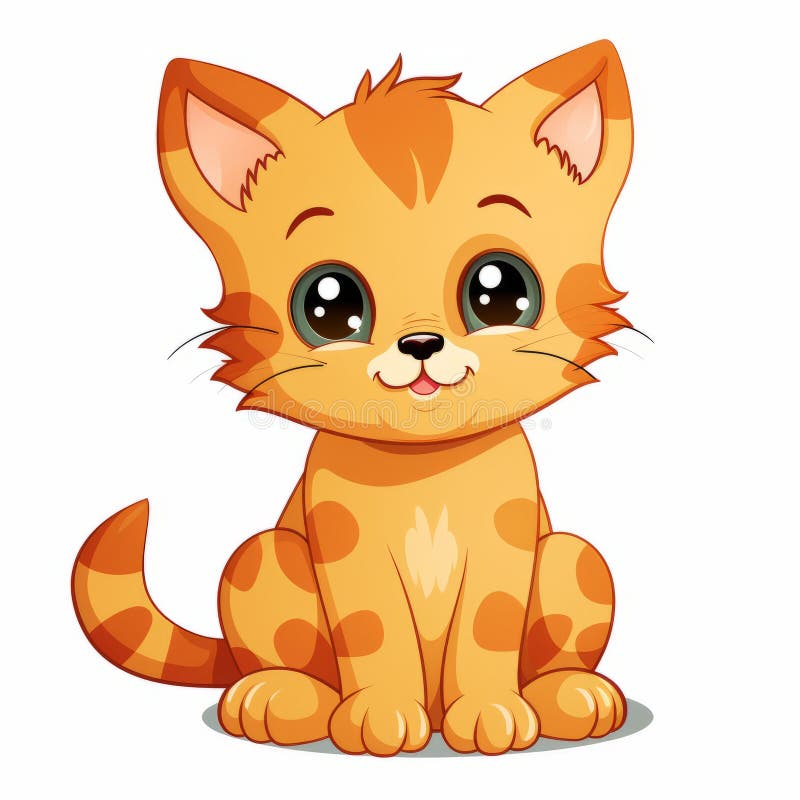 Cute Cartoon Orange Kitten on White Background Stock Illustration ...