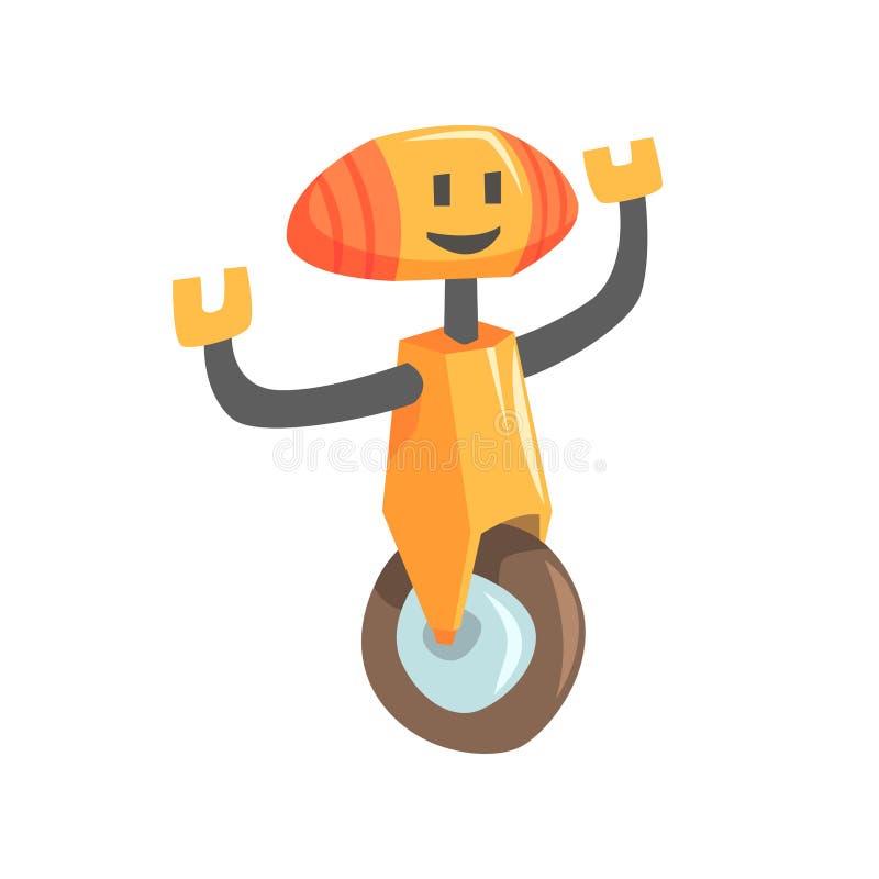 Cute Cartoon Orange Robot Character on a Wheel Vector Illustration ...