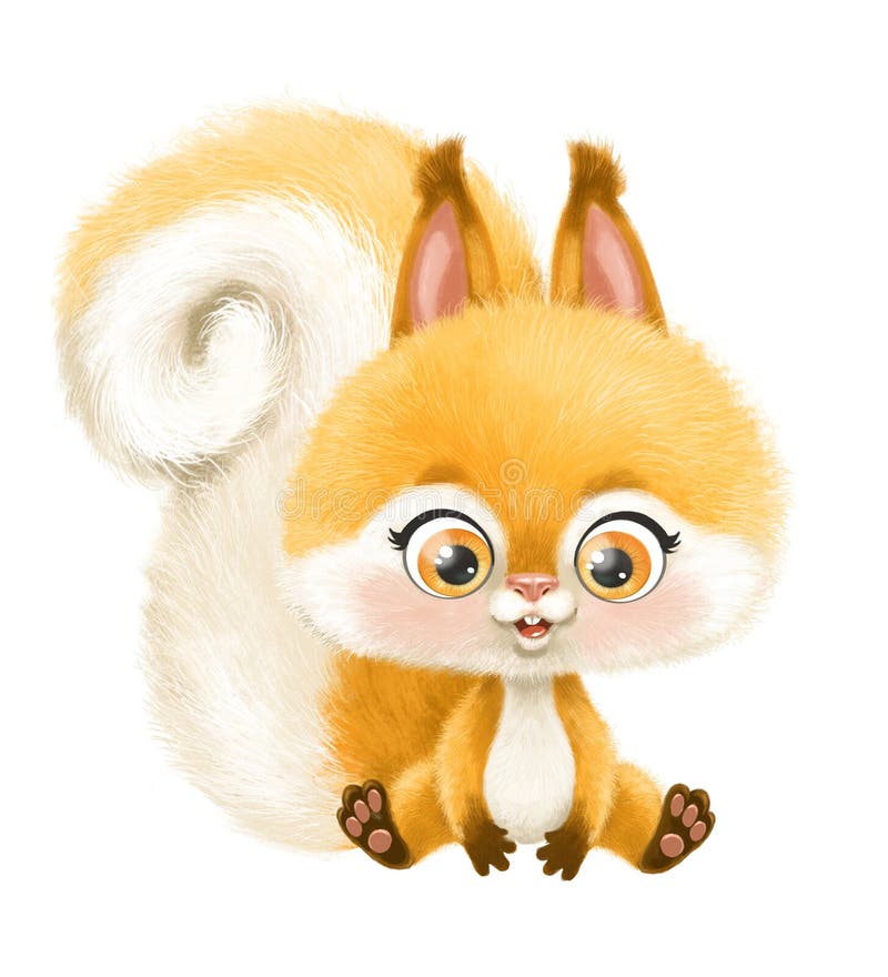 Cute Cartoon Orange Squirrel Sit on White Stock Illustration ...