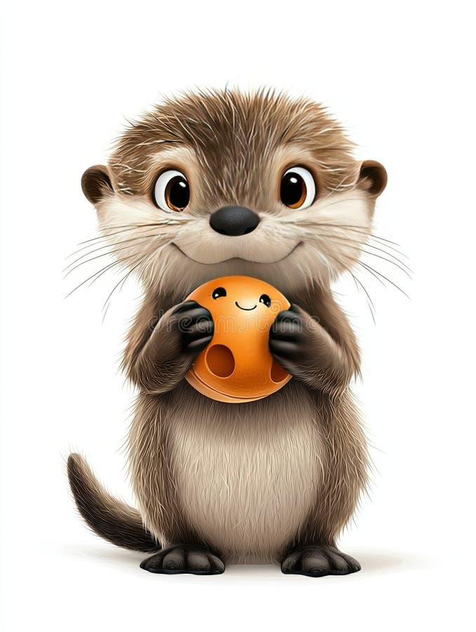 Cute Cartoon Otter Holding a Smiling Ball Stock Illustration ...