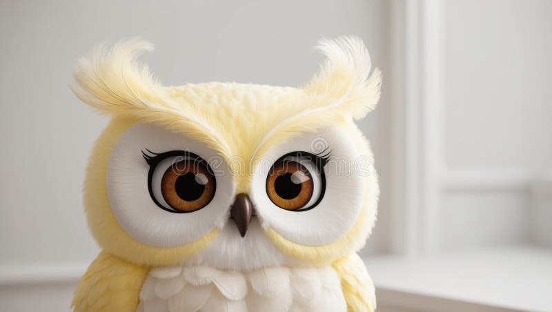 Cute Cartoon Owl Big Eyes Fluffy Feathers Ai Generated Stock Photos ...
