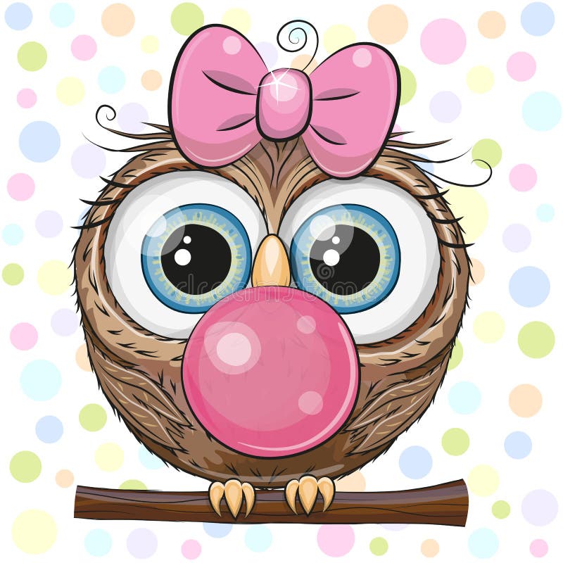 Cute Cartoon Owl with Bubble Gum Stock Vector - Illustration of cool ...