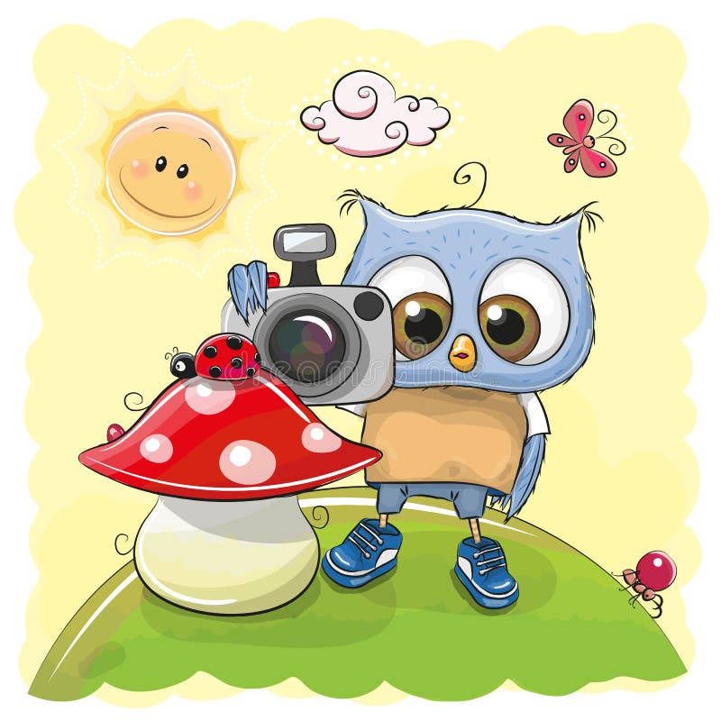Owl with a camera stock vector. Illustration of illustrations - 57619519
