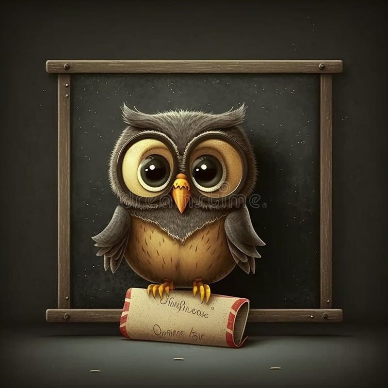 Cute Cartoon Owl in Front of a Blackboard Banner Stock Illustration ...