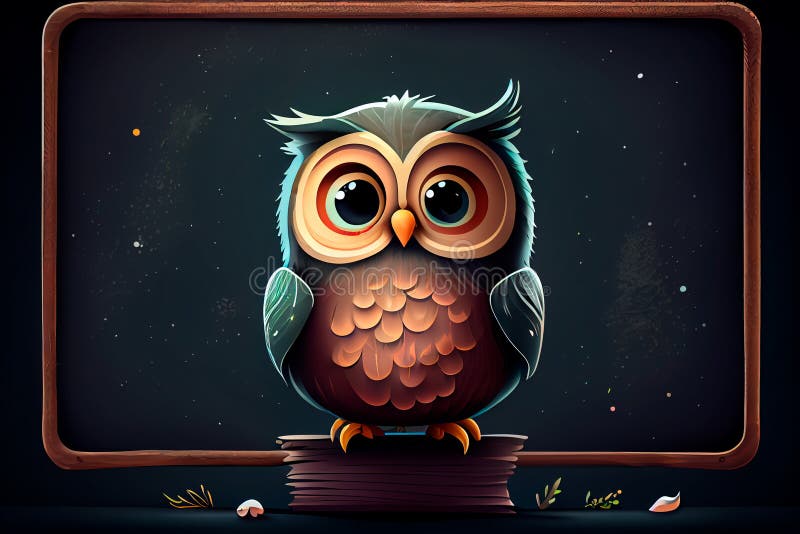 Cute Cartoon Owl in Front of a Blackboard. Generative AI Stock ...