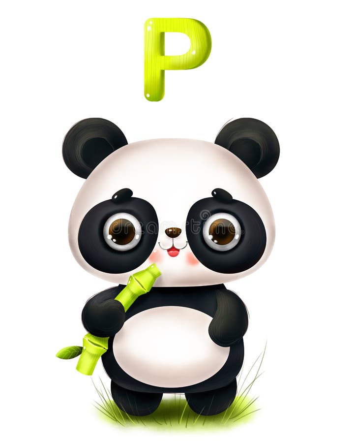 Cute Cartoon Panda with a Bamboo and a Letter of the Alphabet Stock ...