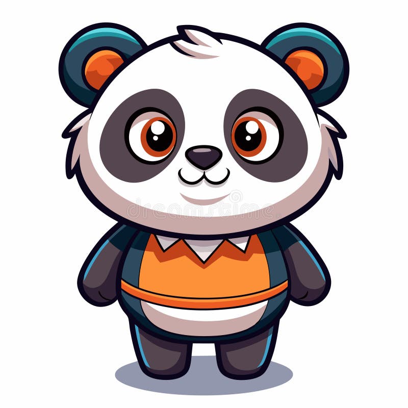 Cute Cartoon Panda Bear in Orange Outfit Stock Vector - Illustration of ...