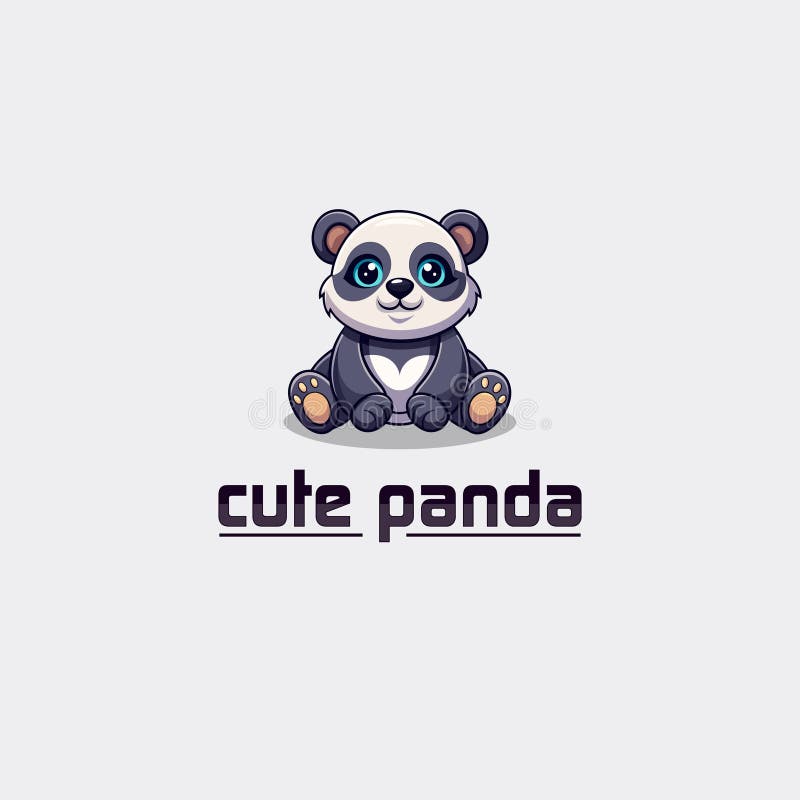 Cute Cartoon Panda Bear Sitting with Big Blue Eyes Stock Vector ...