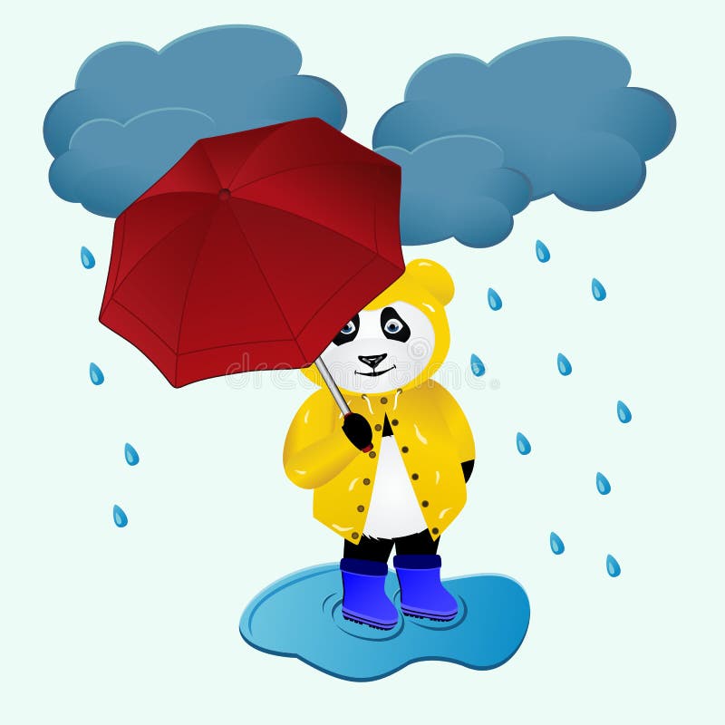 Cute Cartoon Panda Bear Under the Rain. Stock Vector - Illustration of ...