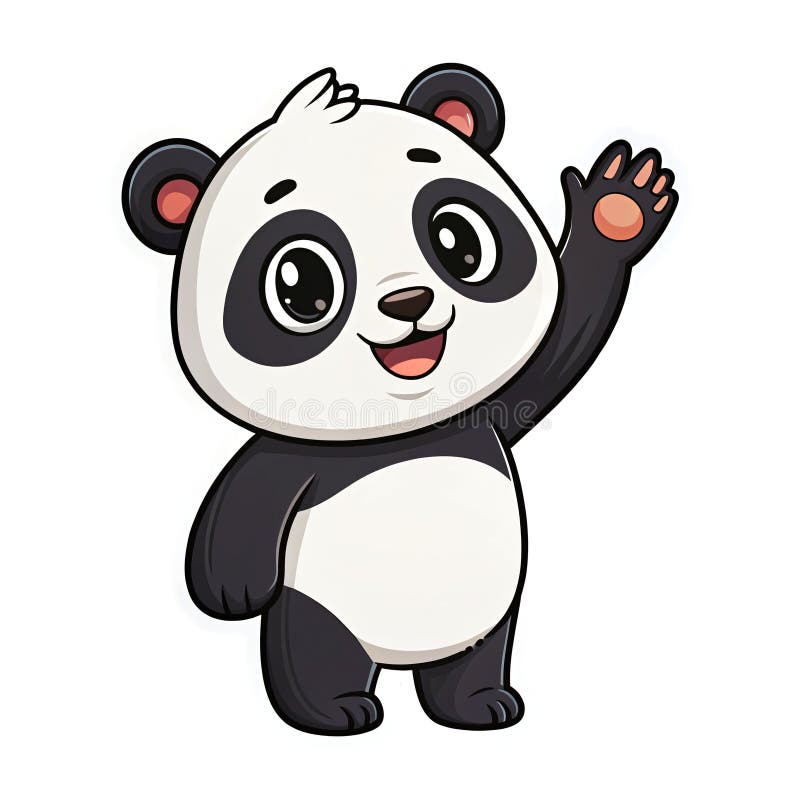Cute Cartoon Panda with a Cheerful Expression Waving Friendly on a ...